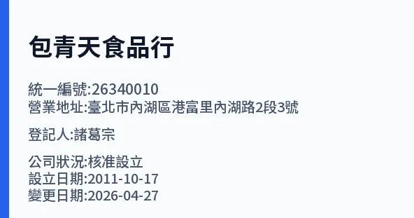 包青天食品行的照片-統編 26340010(臺北市) 公司登記資料與營業項目詳細圖表