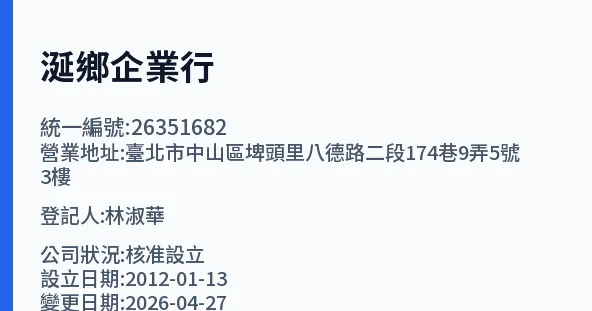 涎鄉企業行的照片-統編 26351682(臺北市) 公司登記資料與營業項目詳細圖表