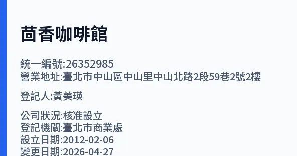 茴香咖啡館的照片-統編 26352985(臺北市) 公司登記資料與營業項目詳細圖表