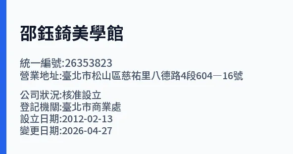 邵鈺錡美學館的照片-統編 26353823(臺北市) 公司登記資料與營業項目詳細圖表