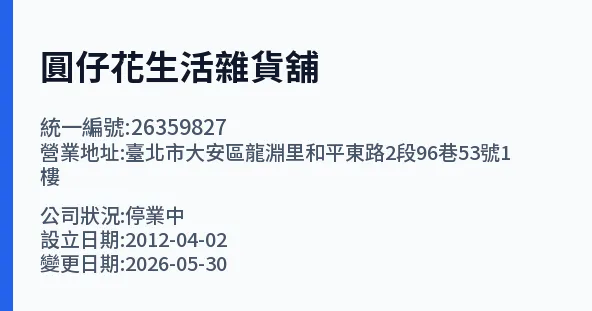圓仔花生活雜貨舖的照片-統編 26359827(臺北市) 公司登記資料與營業項目詳細圖表