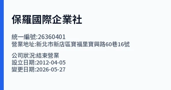 保羅國際企業社的照片-統編 26360401(新北市) 公司登記資料與營業項目詳細圖表