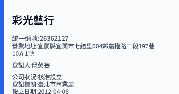 彩光藝行的照片-統編 26362127(宜蘭縣) 公司登記資料與營業項目詳細圖表