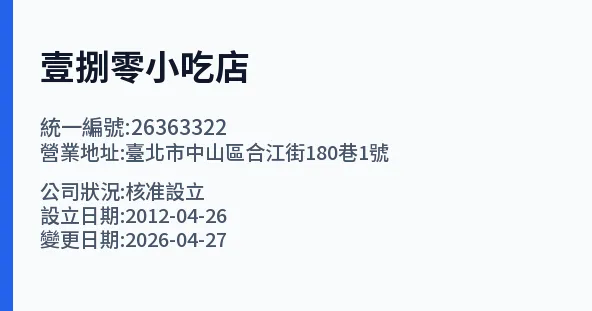 壹捌零小吃店的照片-統編 26363322(臺北市) 公司登記資料與營業項目詳細圖表