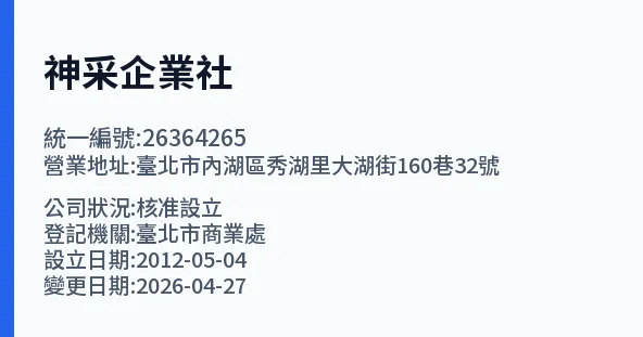 神采企業社的照片-統編 26364265(臺北市) 公司登記資料與營業項目詳細圖表