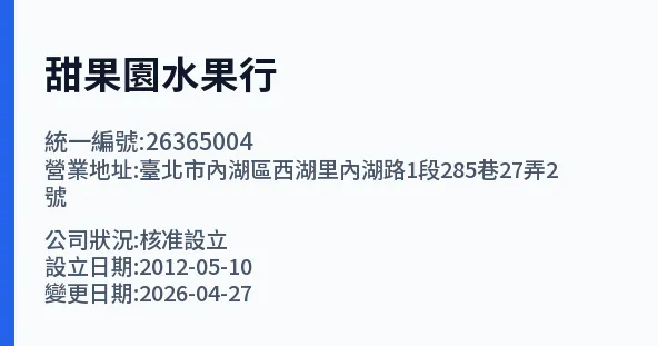 甜果園水果行的照片-統編 26365004(臺北市) 公司登記資料與營業項目詳細圖表