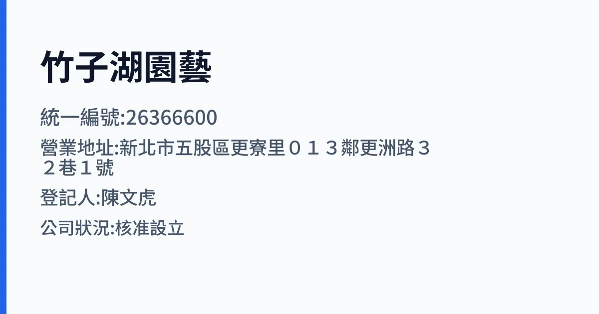 竹子湖園藝 - 統編 26366600(臺北市) 公司登記資料與營業項目詳細圖表