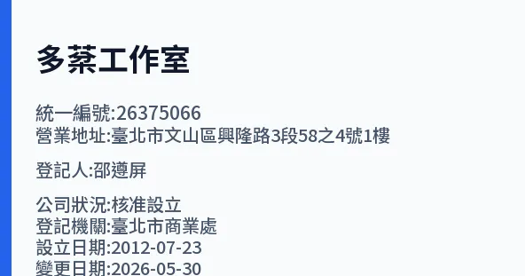 多棻工作室的照片-統編 26375066(臺北市) 公司登記資料與營業項目詳細圖表