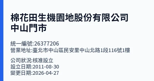 棉花田生機園地股份有限公司中山門市的照片-統編 26377206(臺北市) 公司登記資料與營業項目詳細圖表