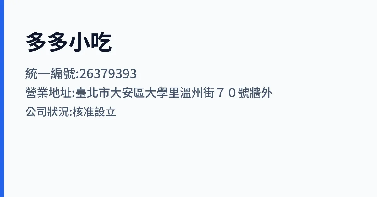 多多小吃 - 統編 26379393(臺北市) 公司登記資料與營業項目詳細圖表