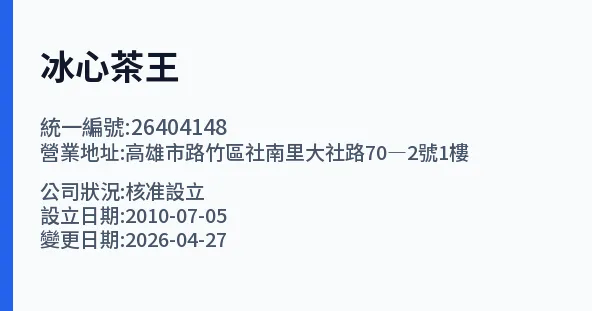 冰心茶王的照片-統編 26404148(高雄市) 公司登記資料與營業項目詳細圖表