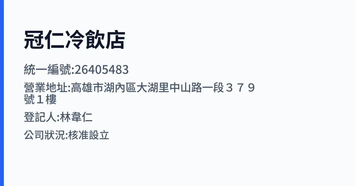 冠仁冷飲店 - 統編 26405483(高雄市) 公司登記資料與營業項目詳細圖表