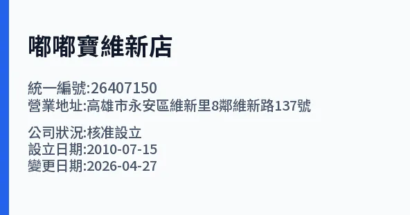 嘟嘟寶維新店的照片-統編 26407150(高雄市) 公司登記資料與營業項目詳細圖表