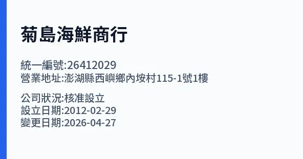 菊島海鮮商行的照片-統編 26412029(澎湖縣) 公司登記資料與營業項目詳細圖表