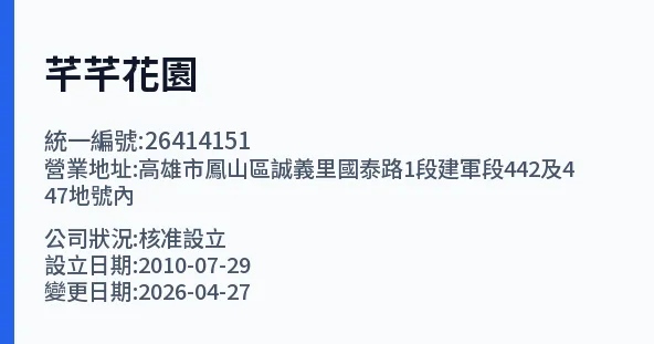 芊芊花園的照片-統編 26414151(高雄市) 公司登記資料與營業項目詳細圖表