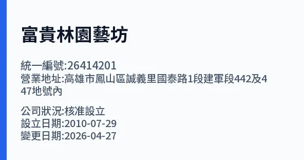 富貴林園藝坊的照片-統編 26414201(高雄市) 公司登記資料與營業項目詳細圖表