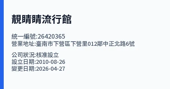 靚睛睛流行館的照片-統編 26420365(臺南市) 公司登記資料與營業項目詳細圖表