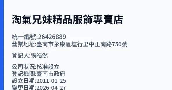 淘氣兄妹精品服飾專賣店的照片-統編 26426889(臺南市) 公司登記資料與營業項目詳細圖表