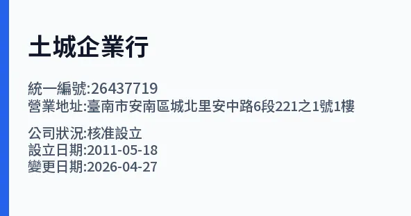 土城企業行的照片-統編 26437719(臺南市) 公司登記資料與營業項目詳細圖表
