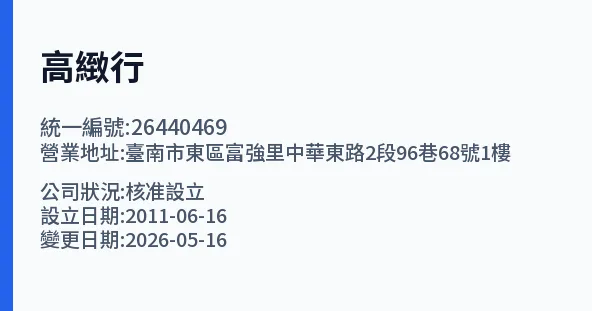高緻行的照片-統編 26440469(臺南市) 公司登記資料與營業項目詳細圖表