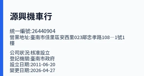 源興機車行的照片-統編 26440904(臺南市) 公司登記資料與營業項目詳細圖表