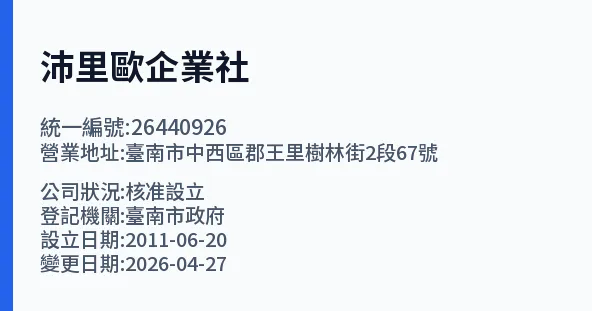 沛里歐企業社的照片-統編 26440926(臺南市) 公司登記資料與營業項目詳細圖表