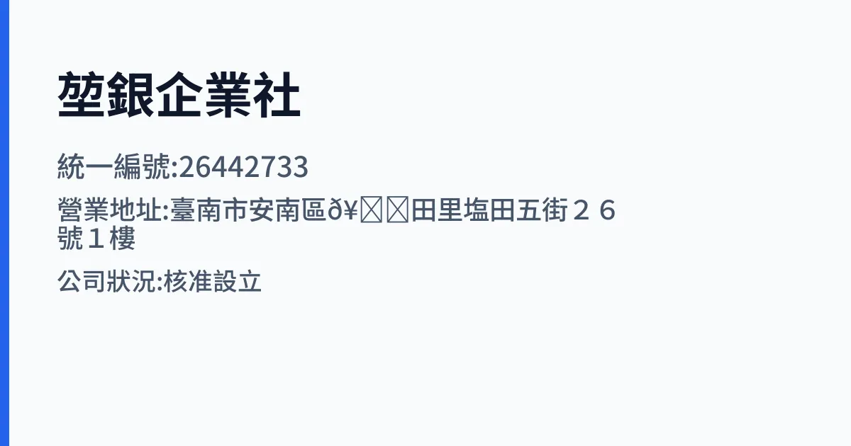 堃銀企業社 - 統編 26442733（臺南市） 公司登記資料與營業項目詳細圖表