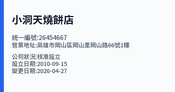 小洞天燒餅店的照片-統編 26454667(高雄市) 公司登記資料與營業項目詳細圖表