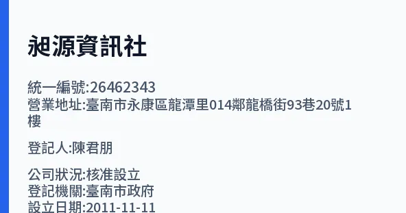 昶源資訊社的照片-統編 26462343(臺南市) 公司登記資料與營業項目詳細圖表
