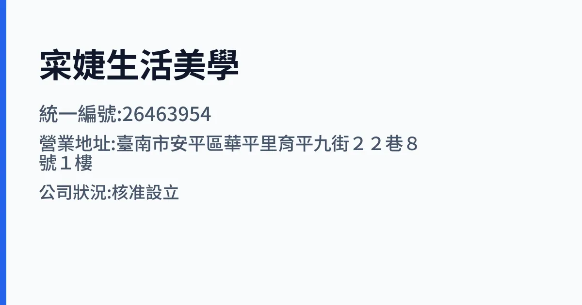 寀婕生活美學 - 統編 26463954(臺南市) 公司登記資料與營業項目詳細圖表
