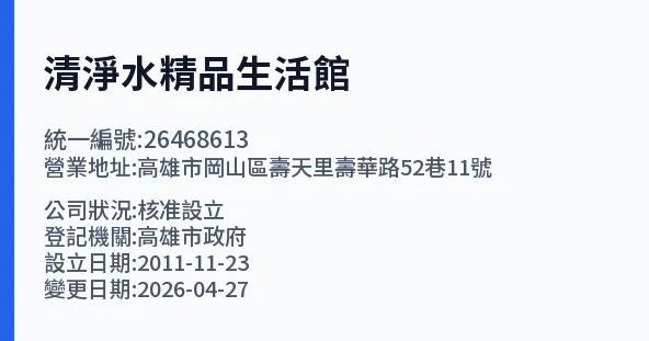 清淨水精品生活館的照片-統編 26468613(高雄市) 公司登記資料與營業項目詳細圖表