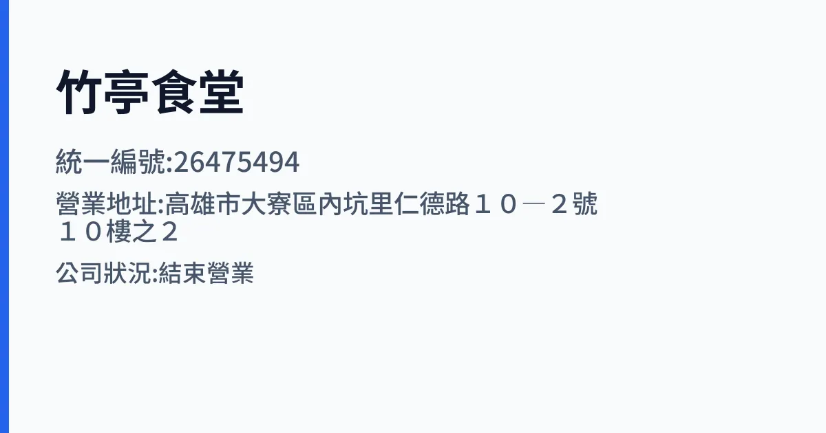 竹亭食堂 - 統編 26475494(高雄市) 公司登記資料與營業項目詳細圖表