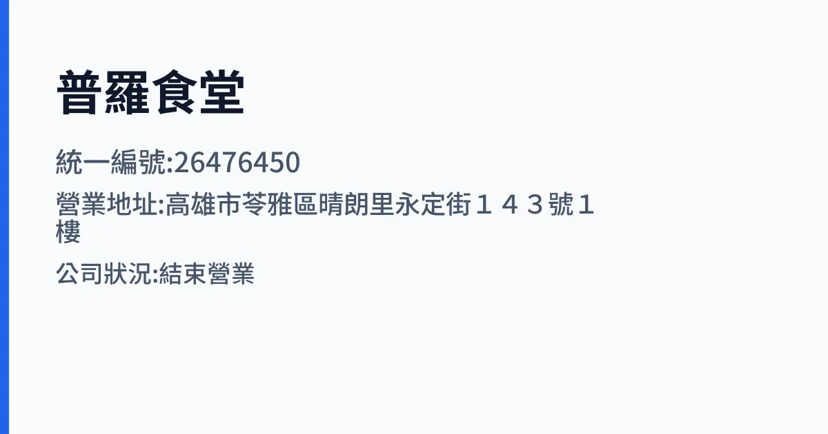 普羅食堂 - 統編 26476450(高雄市) 公司登記資料與營業項目詳細圖表