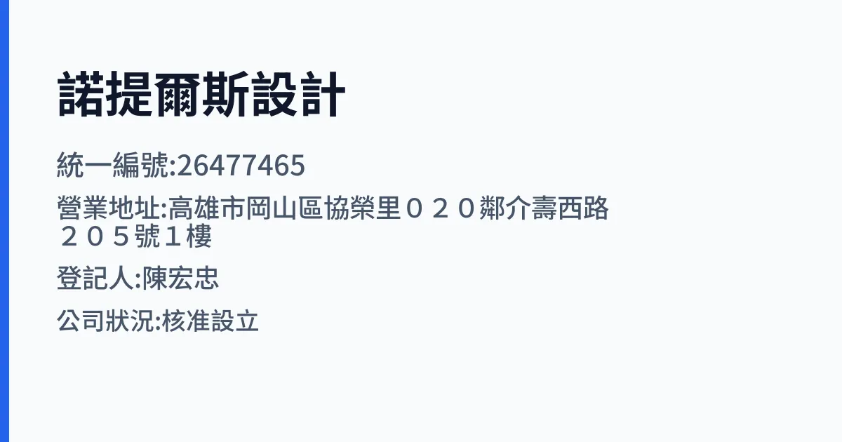 諾提爾斯設計 - 統編 26477465(高雄市) 公司登記資料與營業項目詳細圖表