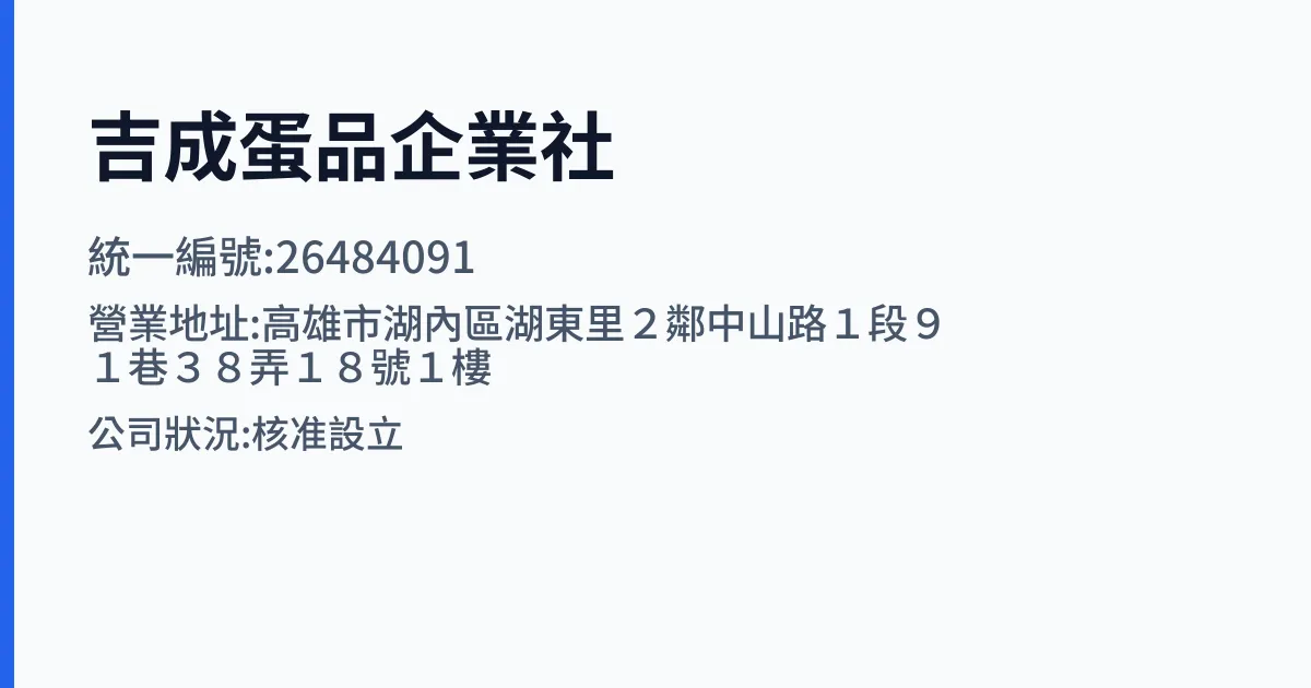 吉成蛋品企業社 - 統編 26484091（高雄市） 公司登記資料與營業項目詳細圖表