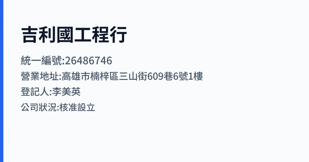 吉利國工程行 - 統編 26486746(高雄市) 公司登記資料與營業項目詳細圖表