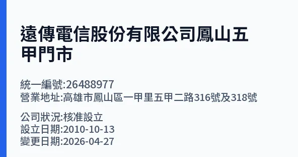 遠傳電信股份有限公司鳳山五甲門市的照片-統編 26488977(高雄市) 公司登記資料與營業項目詳細圖表