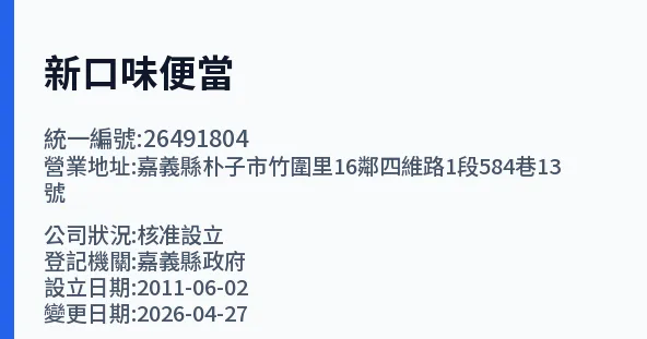 新口味便當的照片-統編 26491804(嘉義縣) 公司登記資料與營業項目詳細圖表