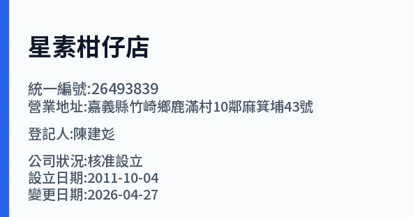 星素柑仔店的照片-統編 26493839(嘉義縣) 公司登記資料與營業項目詳細圖表
