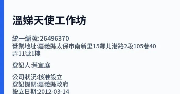 溫娣天使工作坊的照片-統編 26496370(嘉義縣) 公司登記資料與營業項目詳細圖表