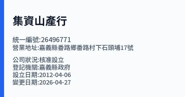 集資山產行的照片-統編 26496771(嘉義縣) 公司登記資料與營業項目詳細圖表