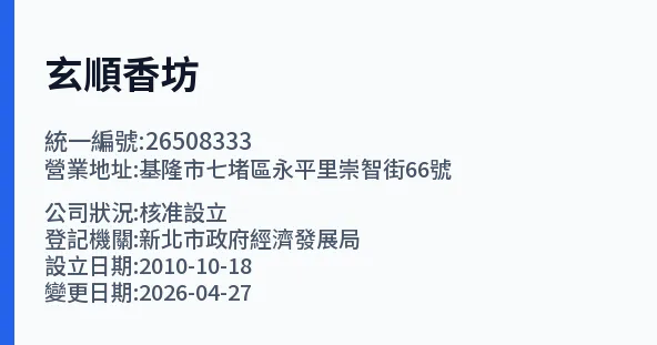 玄順香坊的照片-統編 26508333(基隆市) 公司登記資料與營業項目詳細圖表