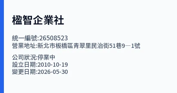 楹智企業社的照片-統編 26508523(新北市) 公司登記資料與營業項目詳細圖表