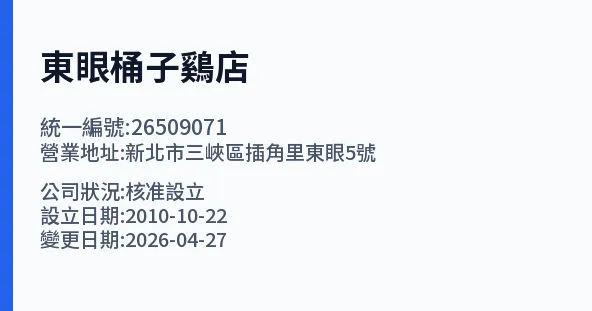 東眼桶子鷄店的照片-統編 26509071(新北市) 公司登記資料與營業項目詳細圖表