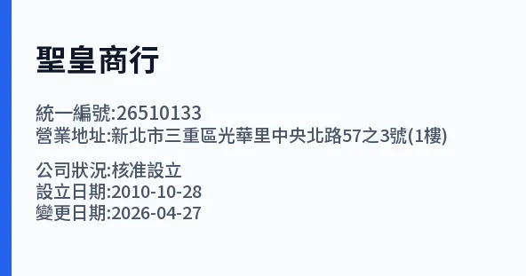 聖皇商行的照片-統編 26510133(新北市) 公司登記資料與營業項目詳細圖表