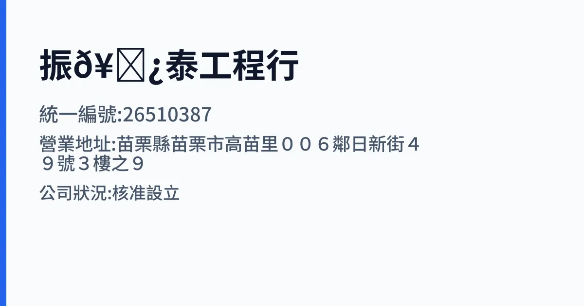 振𥙿泰工程行 - 統編 26510387（苗栗縣） 公司登記資料與營業項目詳細圖表