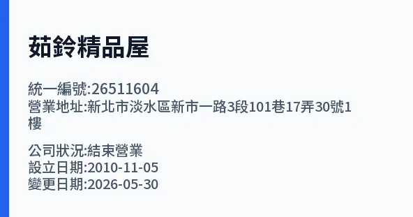 茹鈴精品屋的照片-統編 26511604(新北市) 公司登記資料與營業項目詳細圖表