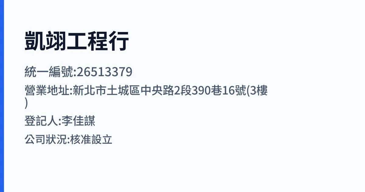 凱翊工程行 - 統編 26513379(新北市) 公司登記資料與營業項目詳細圖表