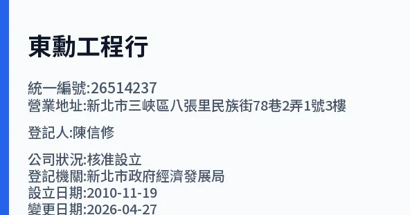 東勳工程行的照片-統編 26514237(新北市) 公司登記資料與營業項目詳細圖表