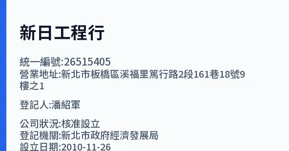 新日工程行的照片-統編 26515405(新北市) 公司登記資料與營業項目詳細圖表
